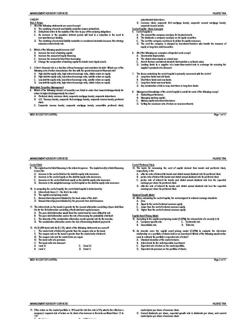 MSQ-10 - Cost of Capital | PDF | Cost Of Capital | Dividend