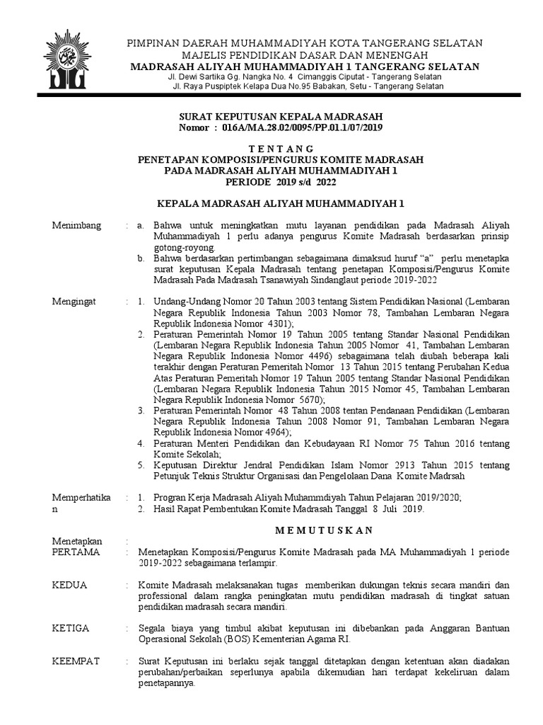 Contoh SK Komite Madrasah | PDF