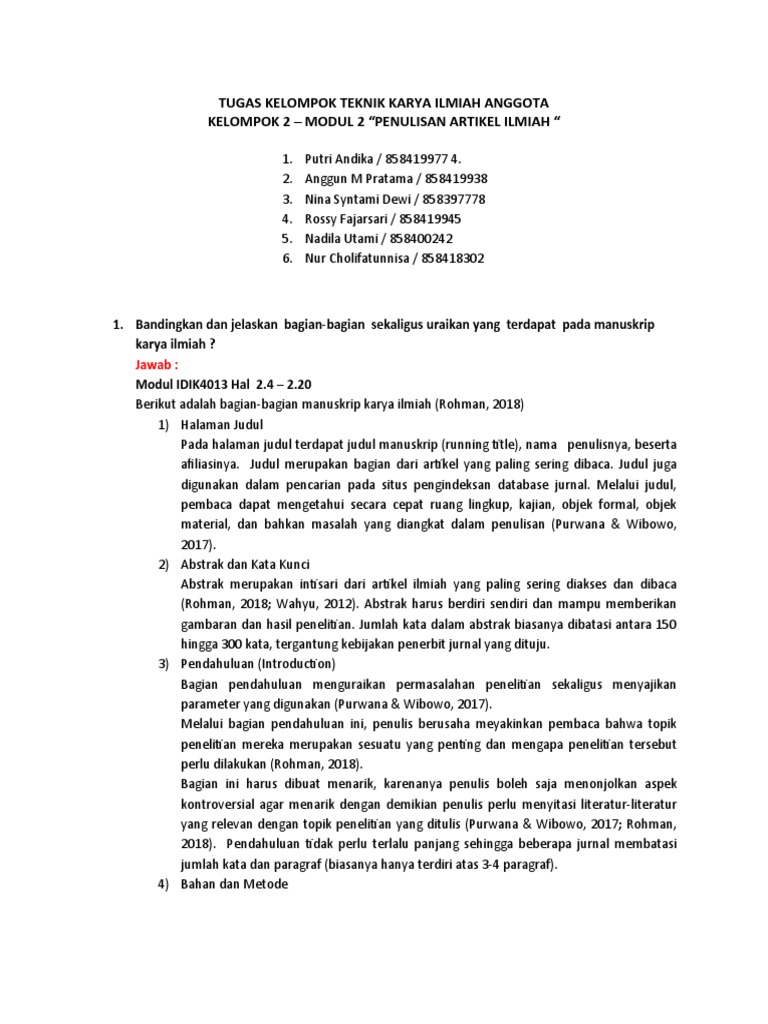 Contoh TUGAS KELOMPOK 2 TEKNIK PENULISAN KARYA ILMIAH | PDF