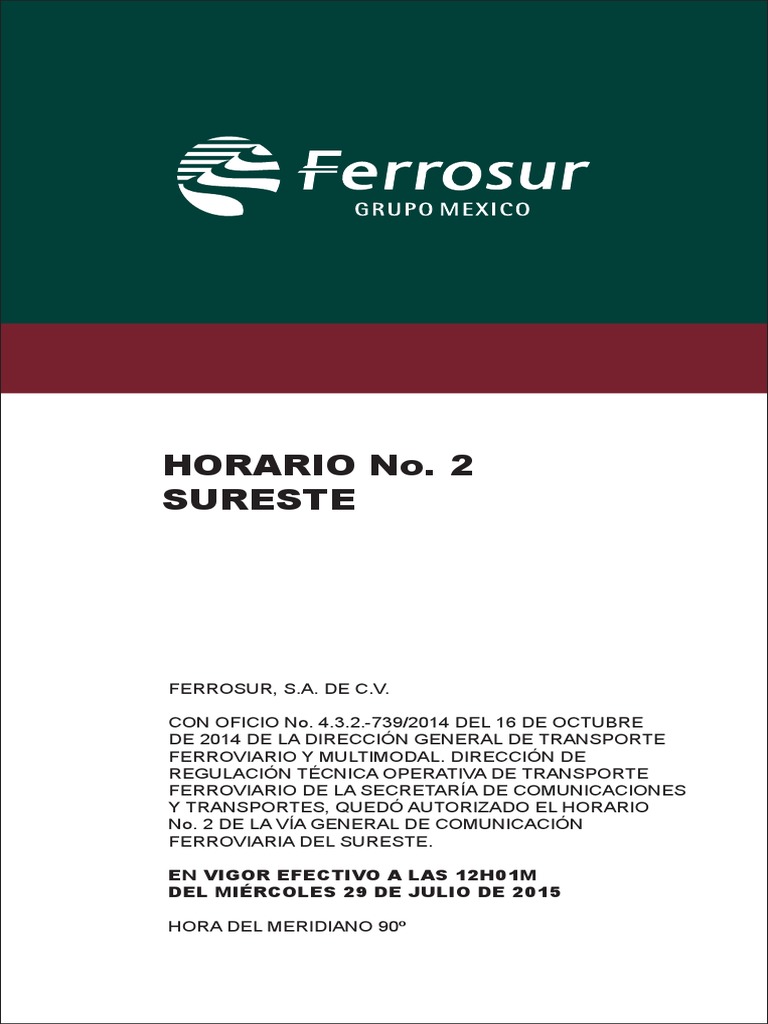 FSRR Horario No2 Sureste 2015 | Descargar gratis PDF | Compañías ...