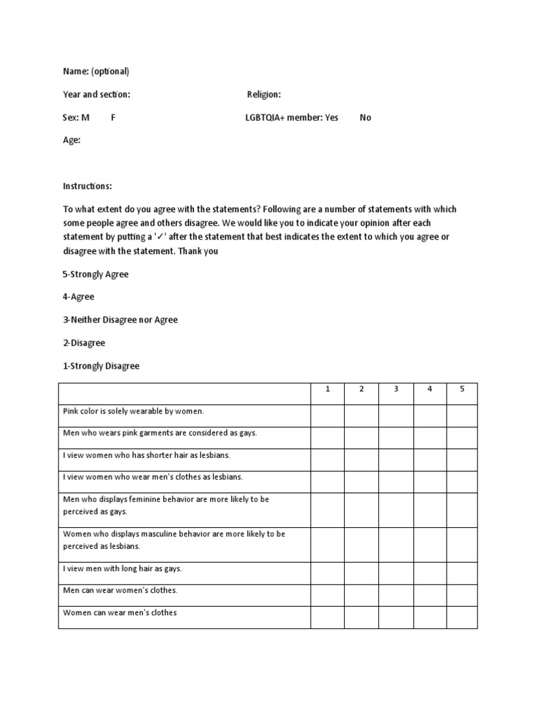 Thesis survey questionnaire | PDF | Femininity | Lesbian