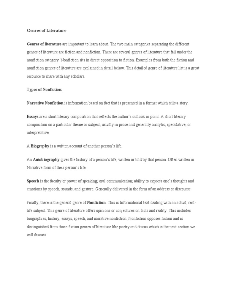 Genres of Literature Explained in Detail | PDF | Narrative | Genre