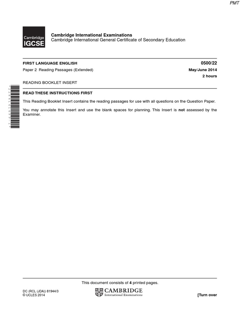 June 2014 v2 IN - Paper 2 CIE English First Language IGCSE | PDF