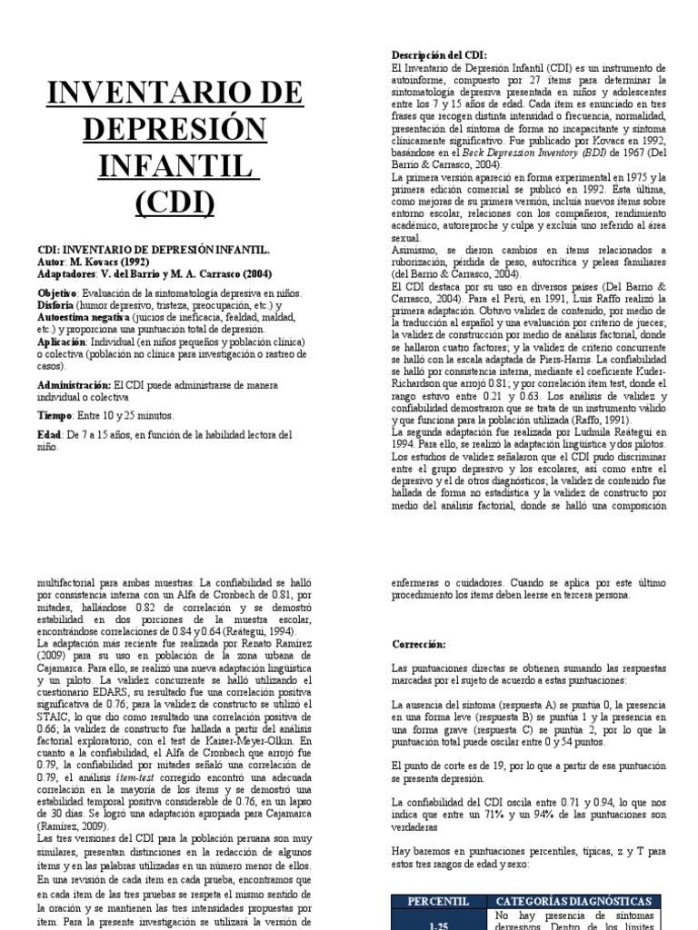 Instrumento Cdi | PDF | Validez (Estadísticas) | Depresión (estado de ...