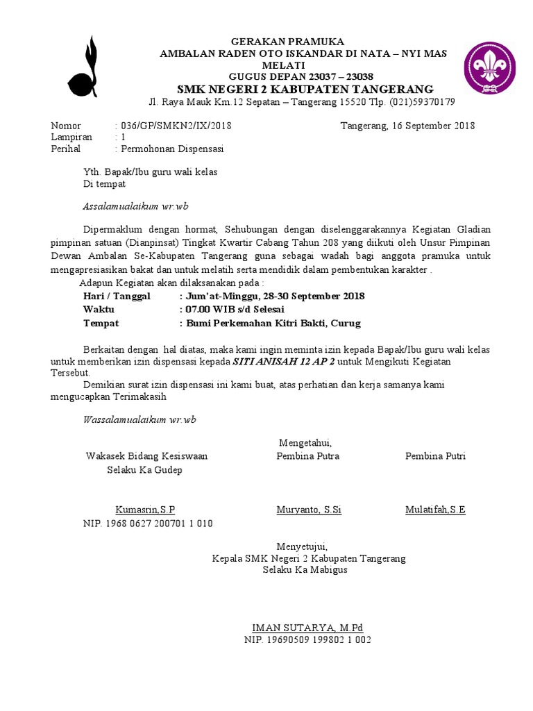 Surat Dispen Dianpinsat | PDF