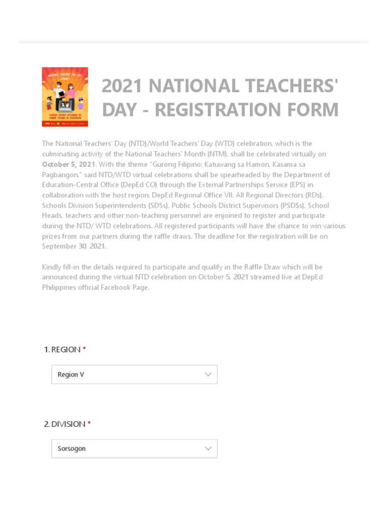 2021 NATIONAL TEACHERS' DAY - REGISTRATION FORM - Laban | PDF
