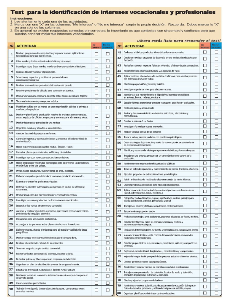 Test de Orientación Vocacional | PDF