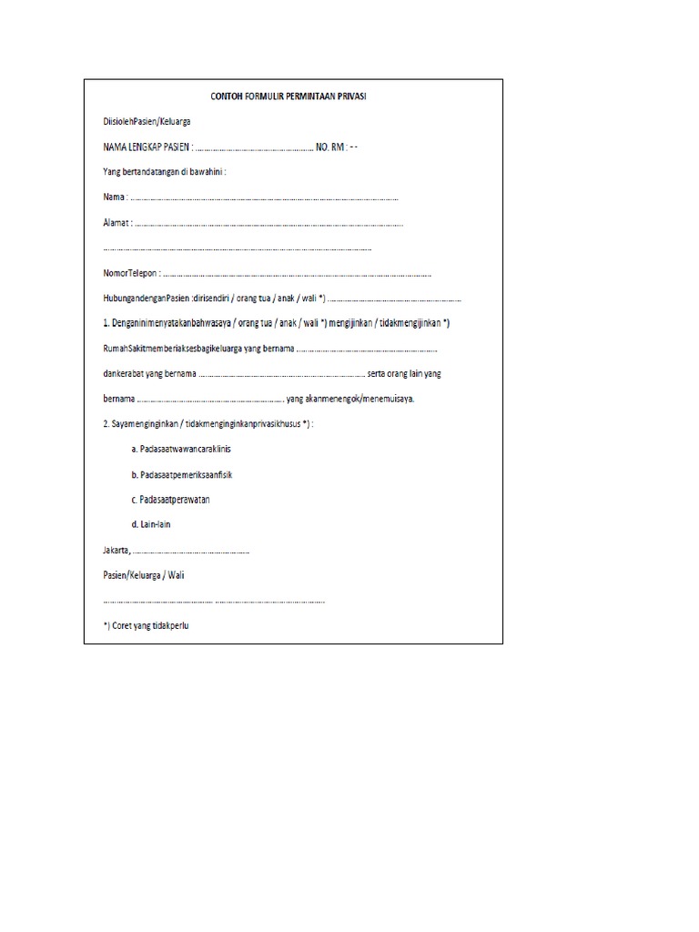 Contoh Form Permintaan Privasi | PDF