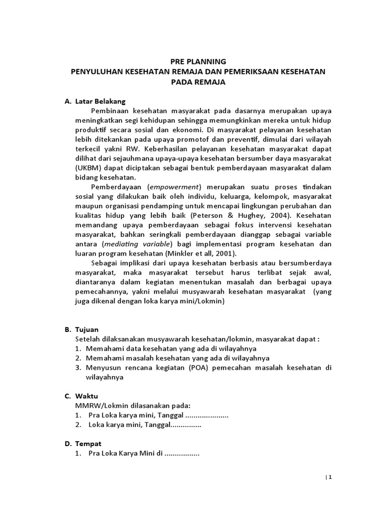 Contoh Pre Planning Lokmin | PDF