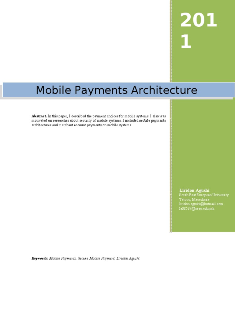 Mobile Payment Architecture Pdf Mobile Phones Gateway