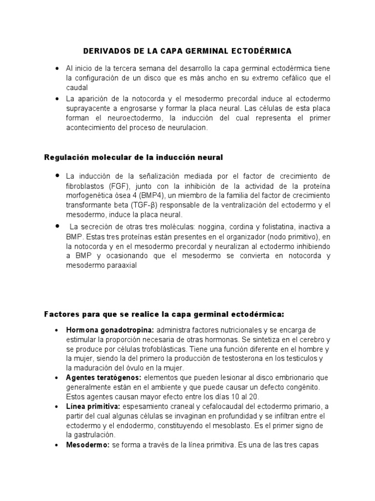 Derivados de La Capa Germinal Ectodérmica | PDF | Sistema nervioso | Reproducción