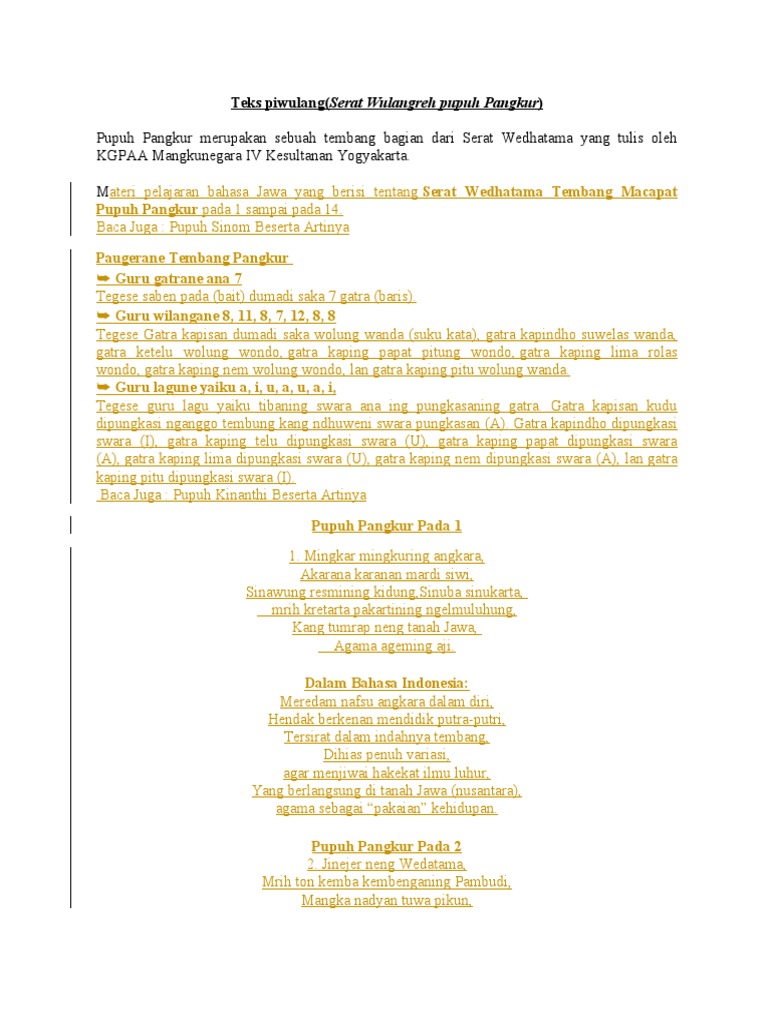 Teks Piwulang SERAT WULANGREH Pangkur | PDF