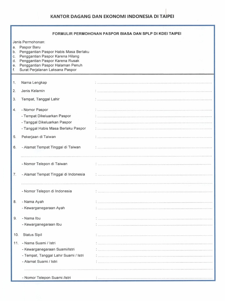 Formulir PASPOR SPLP | PDF
