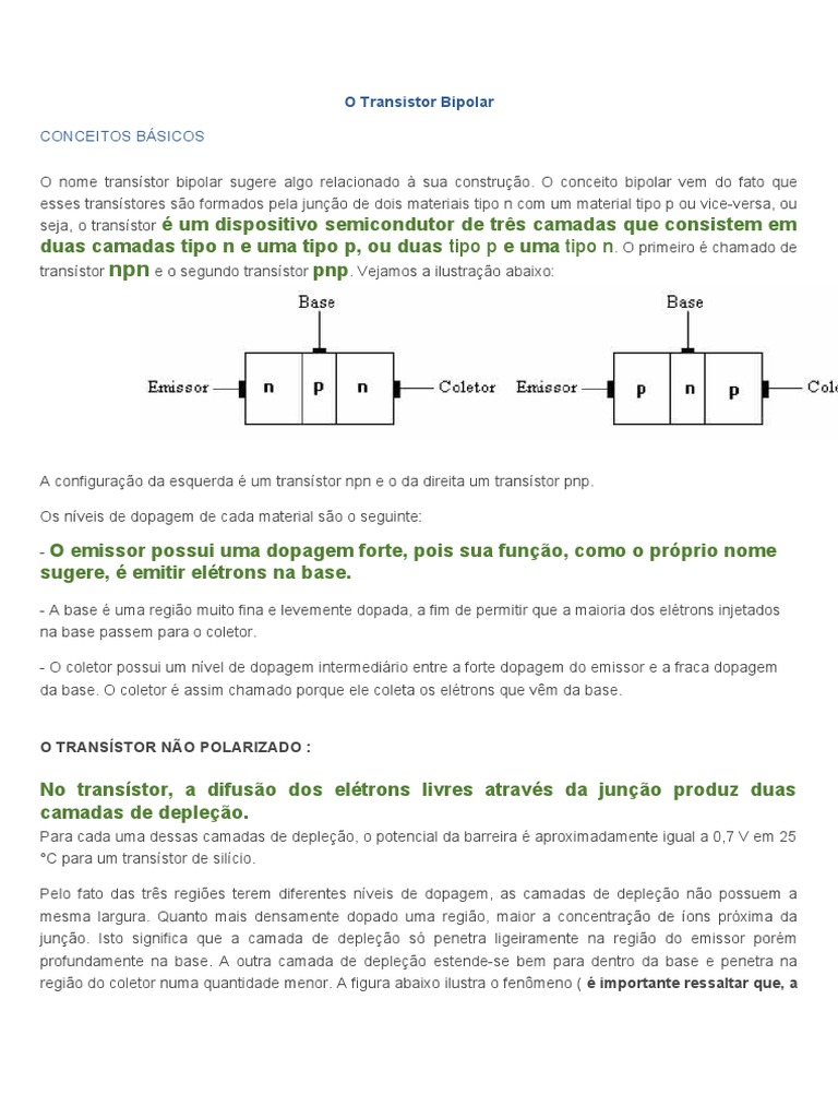 Funcionamento do Transistor Bipolar | PDF | Diodo | Rede elétrica