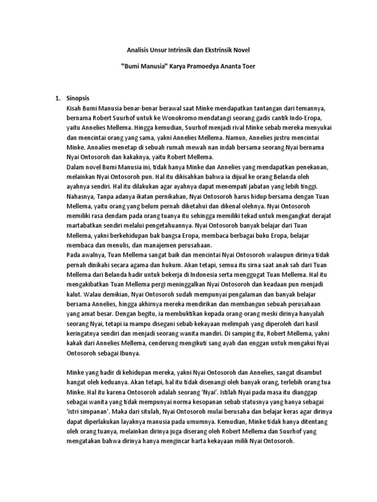 Analisis Novel Bumi Manusia | PDF | Sejarah | Fiksi Misteri, Thriller, & Kejahatan