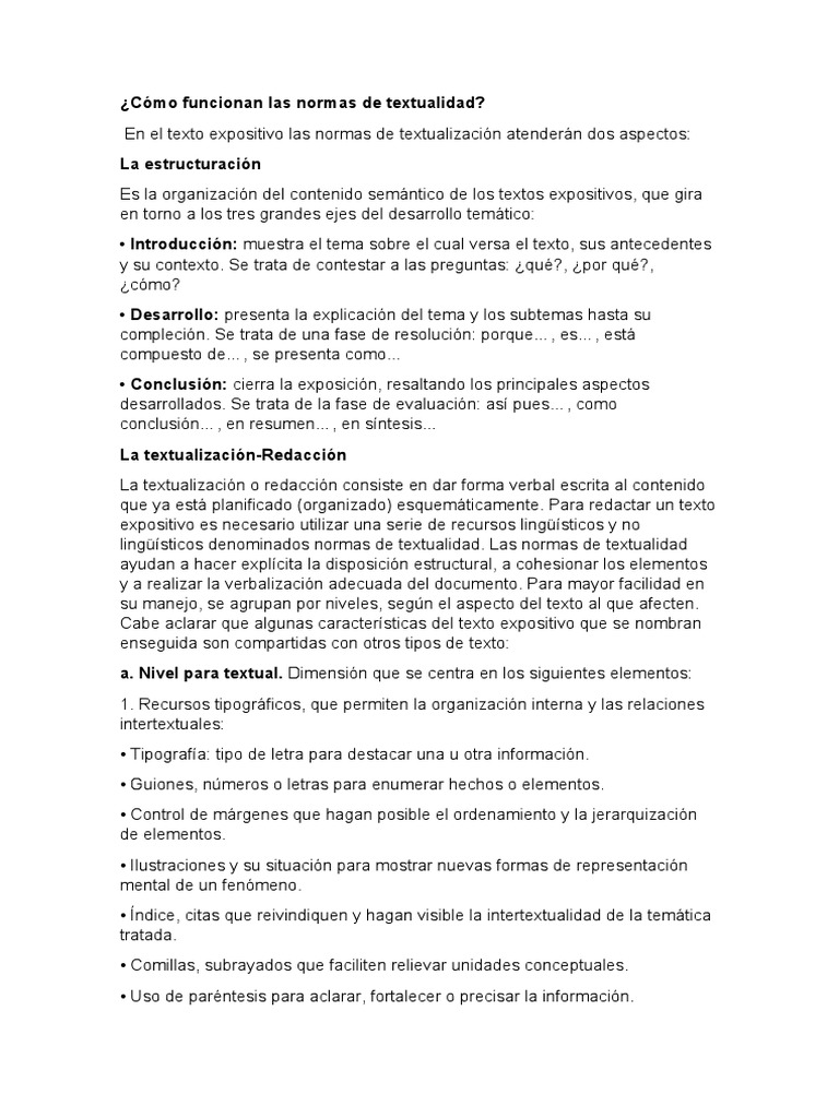 Normas de Textualidad Expositiva | PDF | Comunicación humana | Lingüística