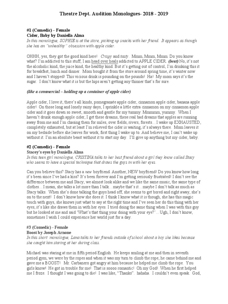 Audition Monologues for Teens 2018-2019 | PDF | Language Arts ...