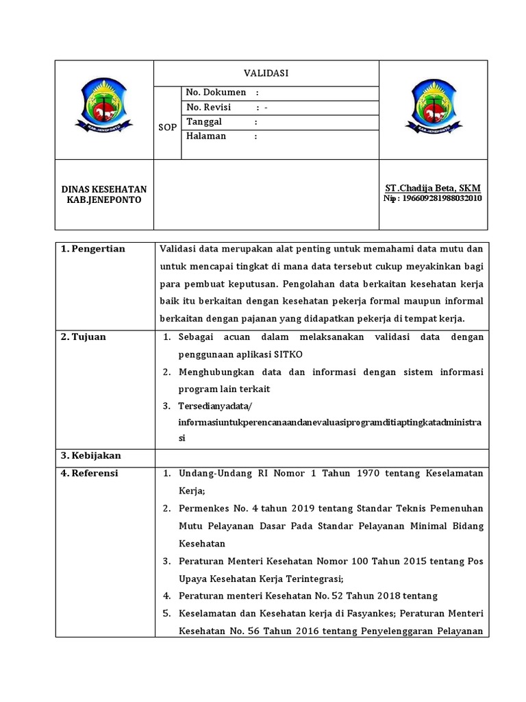 Sop Validasi Data Kab Kesjor | PDF