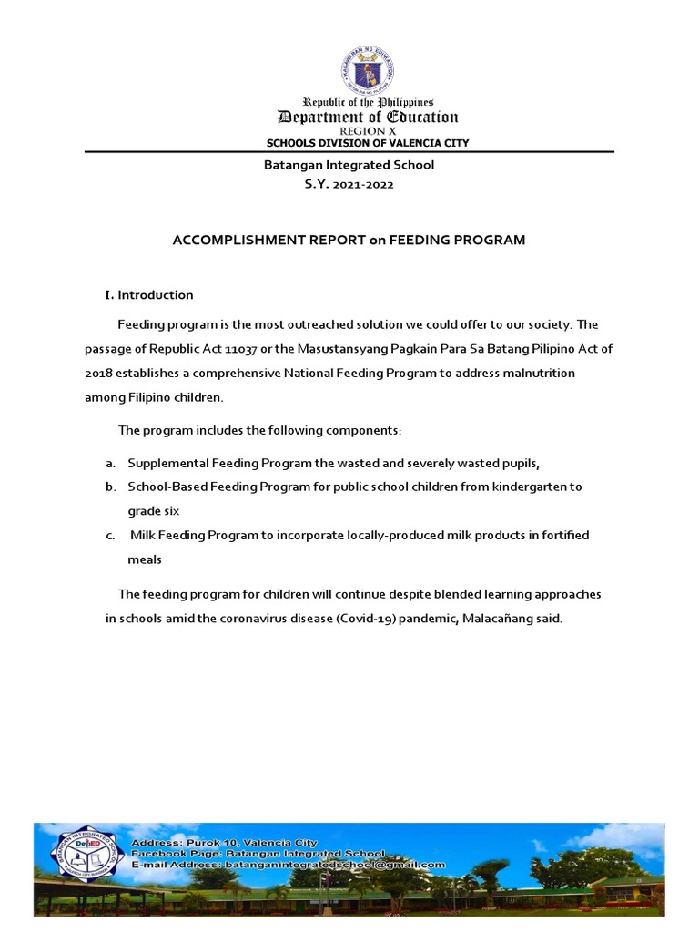 Accomplishment Report On Feeding | PDF | Foods | Nutrition
