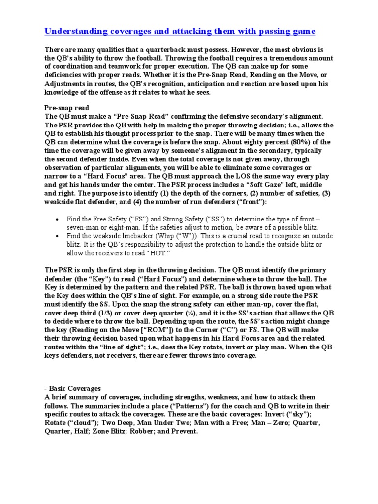Understanding Coverages and Attacking Them With Passing Game | PDF ...