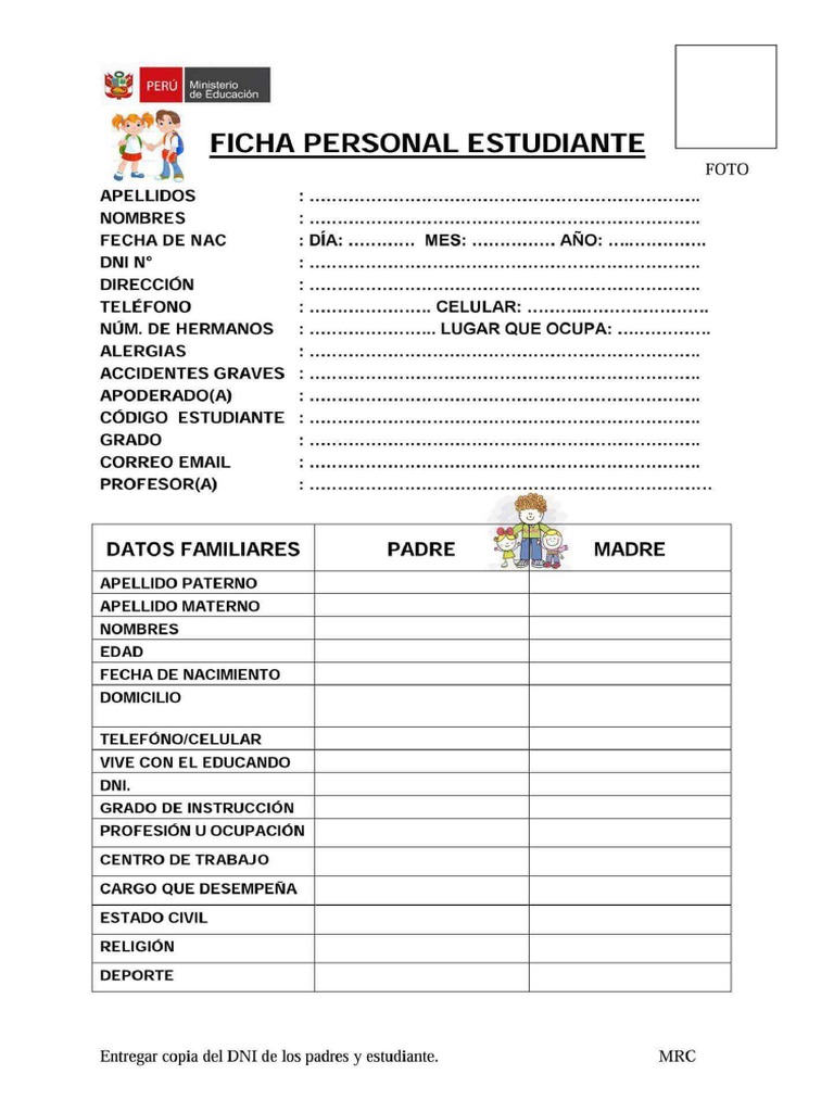Ficha Personal Del Estudiante | PDF