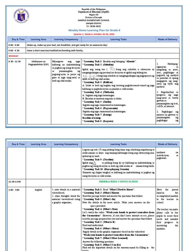Grade 6 All Subjects WHLP q1 w4 | PDF