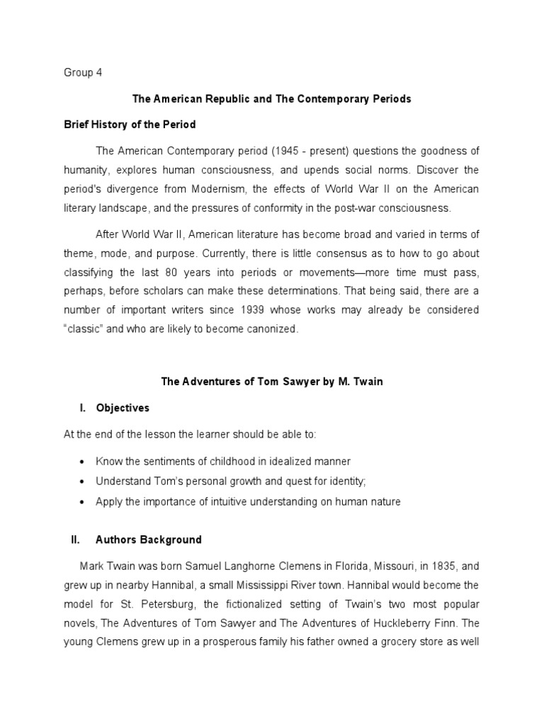 EL116 Group4 The Adventures of Tom Sawyer | PDF | The Adventures Of Tom ...