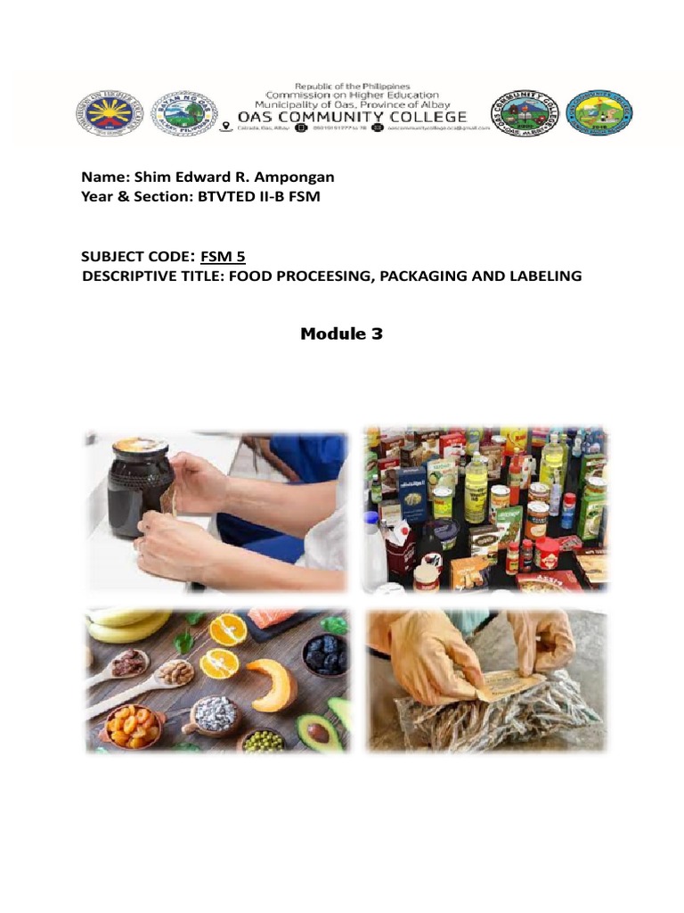 FSM 5 Food Processing Module 3 Ampongan | PDF | Curing (Food Preservation) | Fruit Preserves