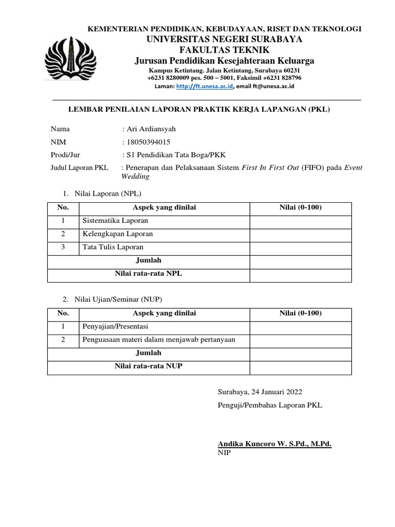 Form Lembar Penilaian Ari | PDF