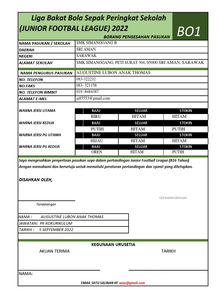 Borang Pendaftaran MLL (SMK Simanggang B) | PDF