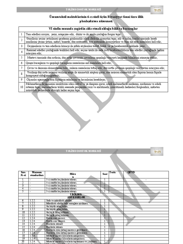 6 Ci Sinif Riyaziyyat | PDF