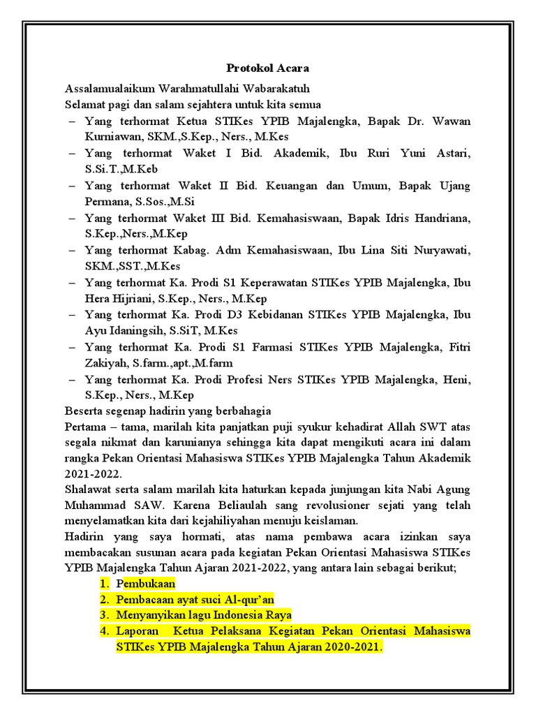 Protokol Acara TM | PDF