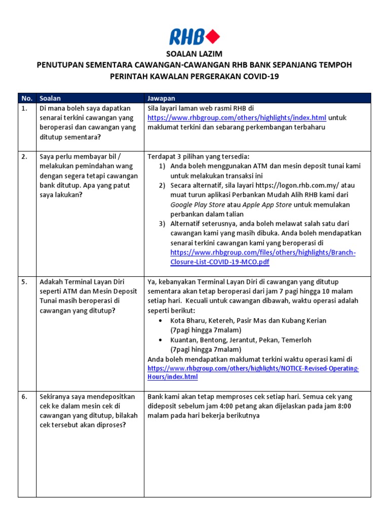 COVID 19 - Branch Closure FAQ BM 26 March v2 | PDF