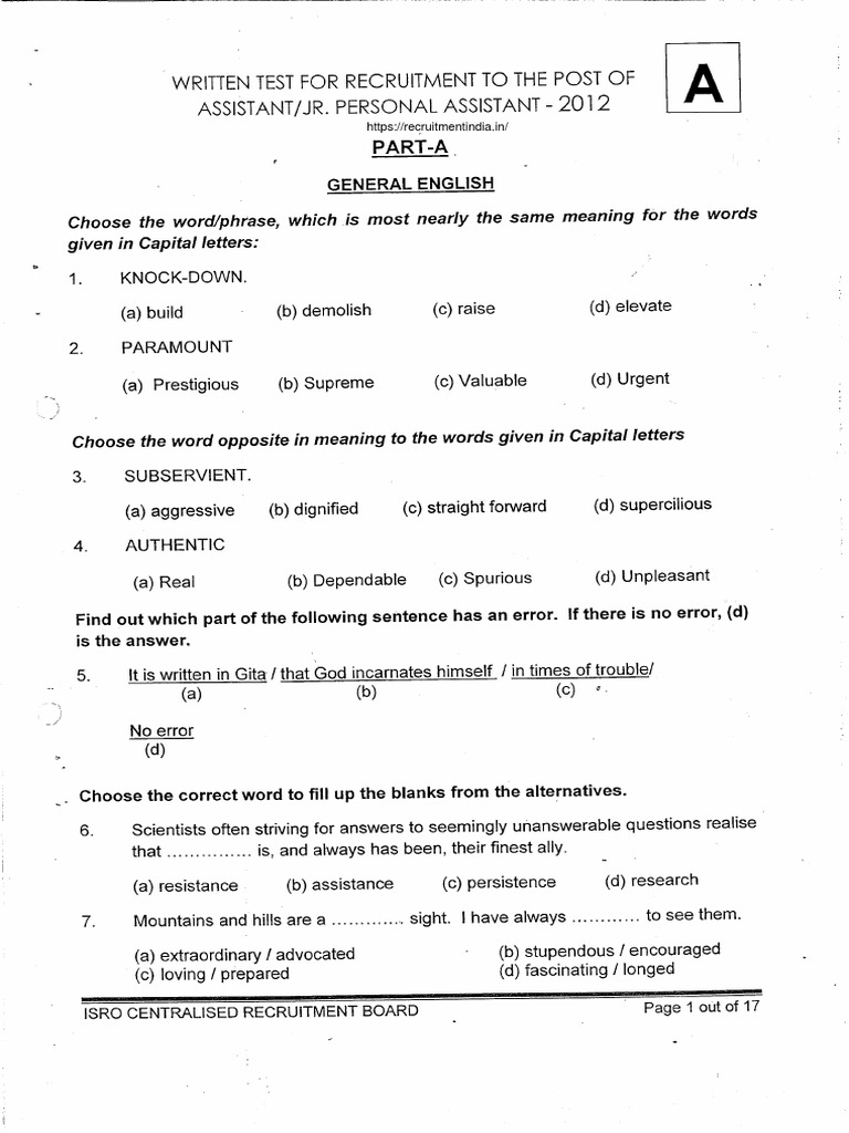 ISRO URSC Technical Assistant Previous Year Question Paper | PDF