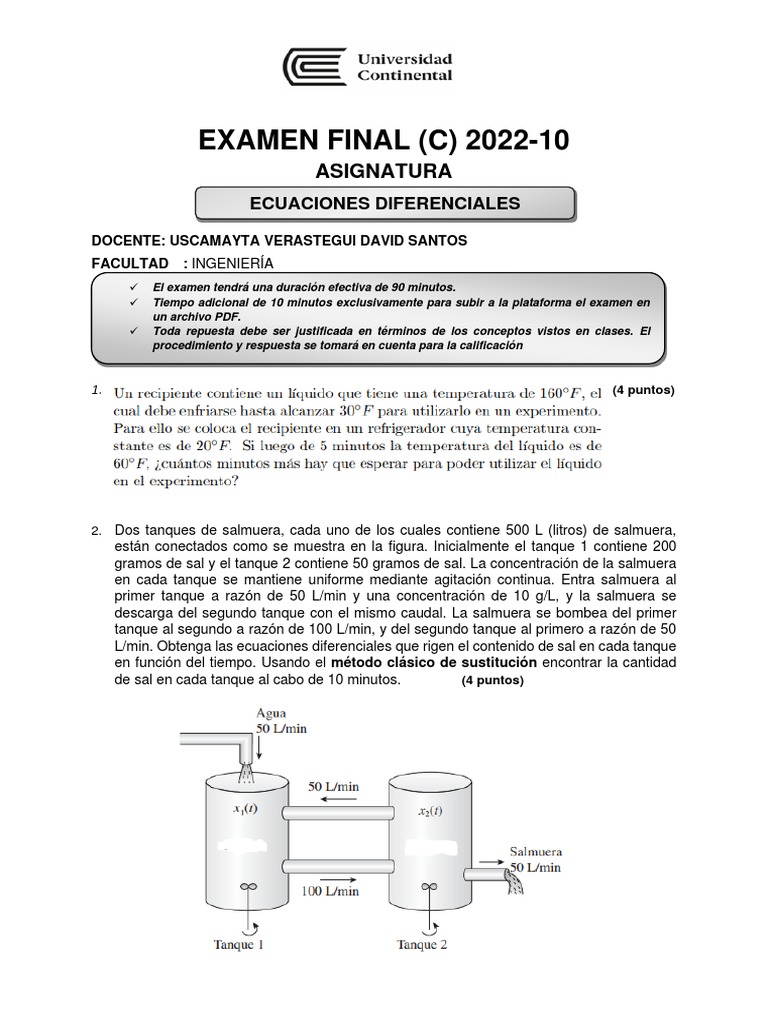 Examen Final C - Ed | PDF | Ecuaciones | Tanques Examen Final C - Ed | PDF | Ecuaciones | Tanques