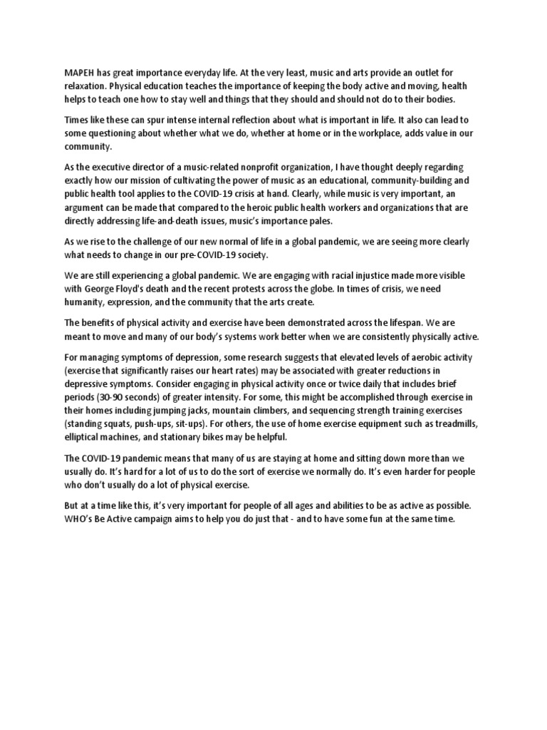 Mapeh Essay | PDF | Strength Training | Health Sciences