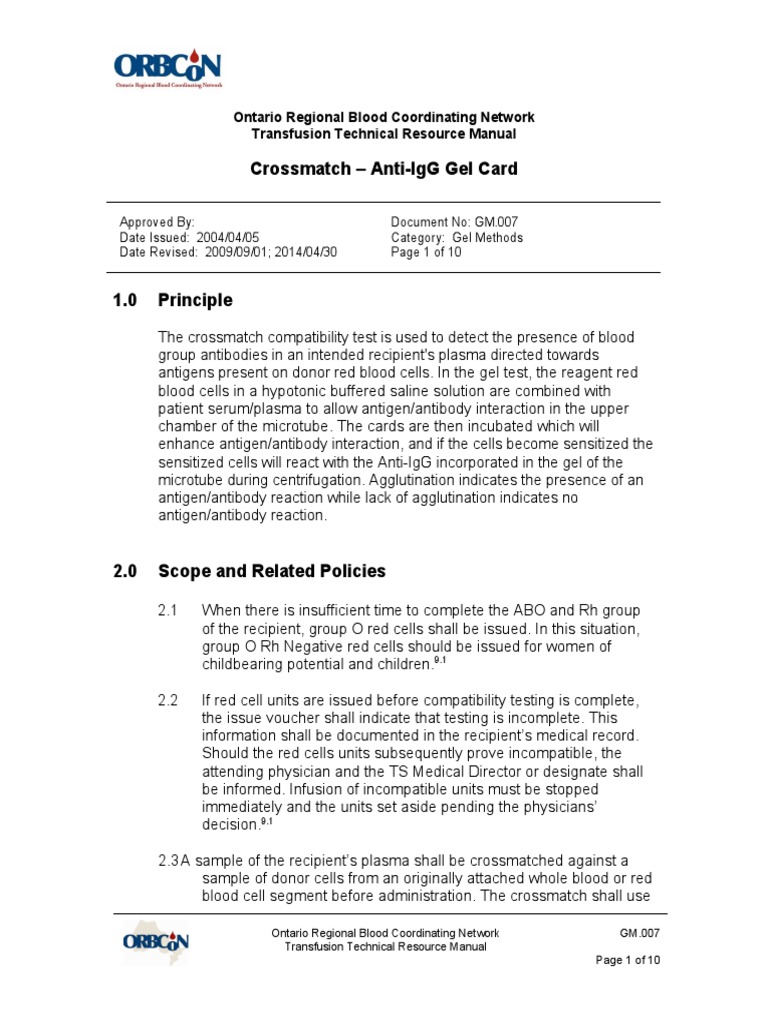 GM.007 Crossmatch Anti IgG Gel Card | PDF | Blood Transfusion | Blood ...
