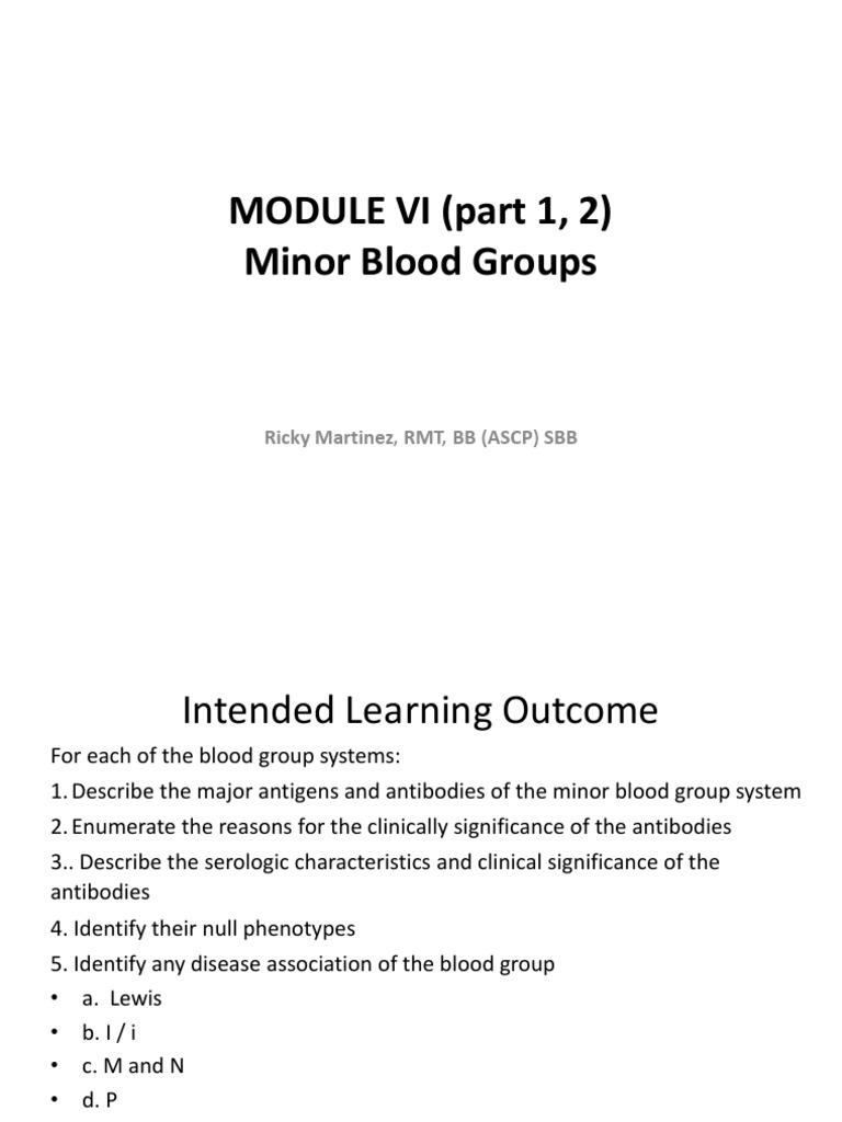 10 MODULE VI (Part 1,2,3) Minor Blood Group Systems | PDF | Blood Type ...