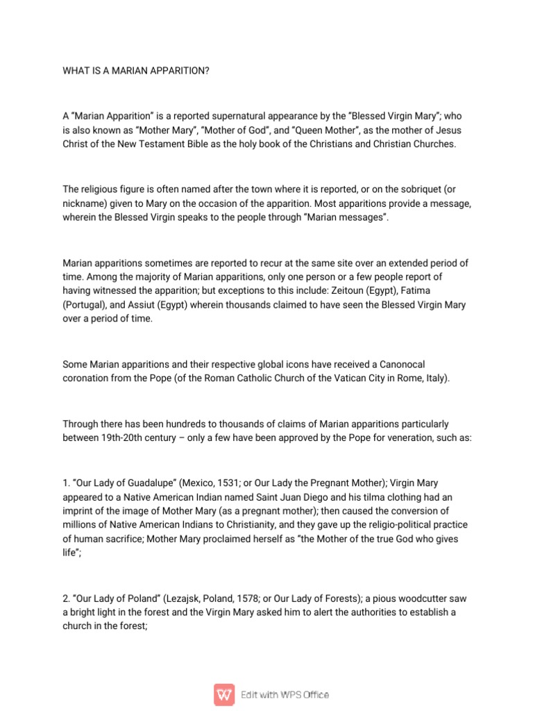 Marian Apparation | PDF | Mary, Mother Of Jesus | Marian Apparition