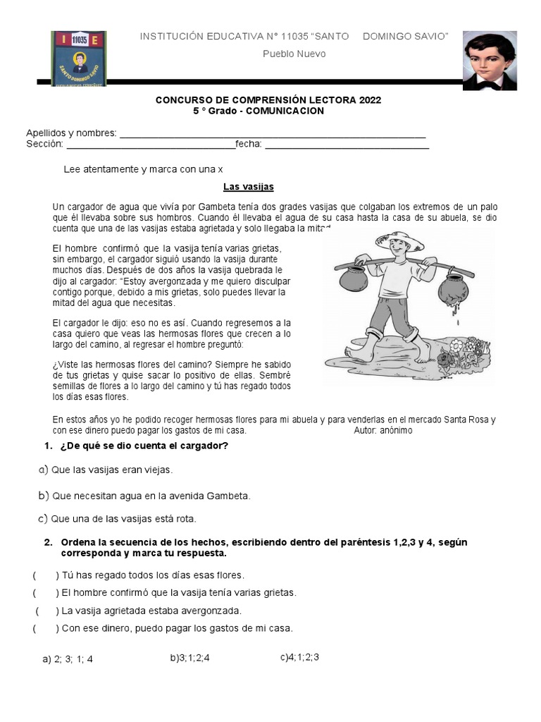 Examen de 5 Grado-Concurso de Comprension Lectora | PDF | Cuerpo humano ...