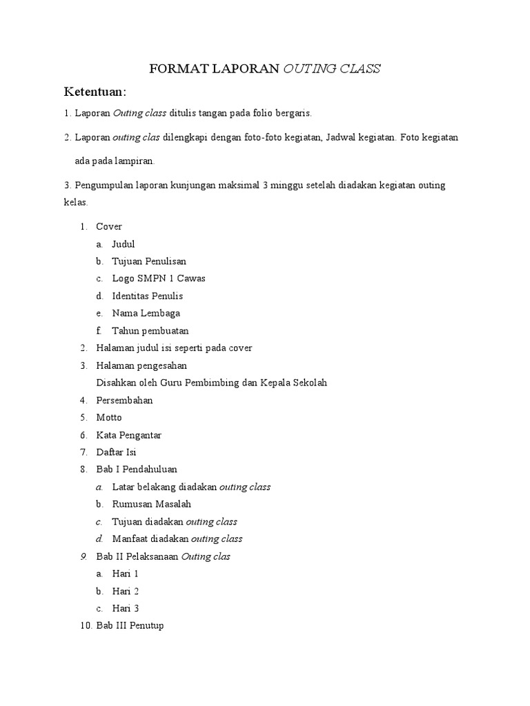 Format Laporan Outing Kelas | PDF