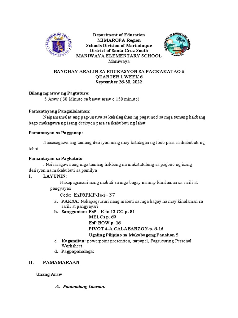 Esp 6 Quarter 1 Week 6 Day 1 5 | PDF