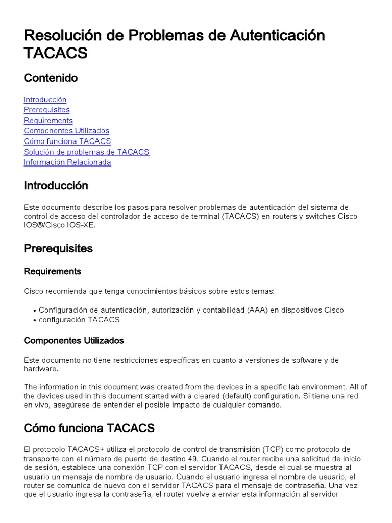 Troubleshoot TACACS Authentication Issue | PDF | Enrutador (Computación) | Usuario (informática)