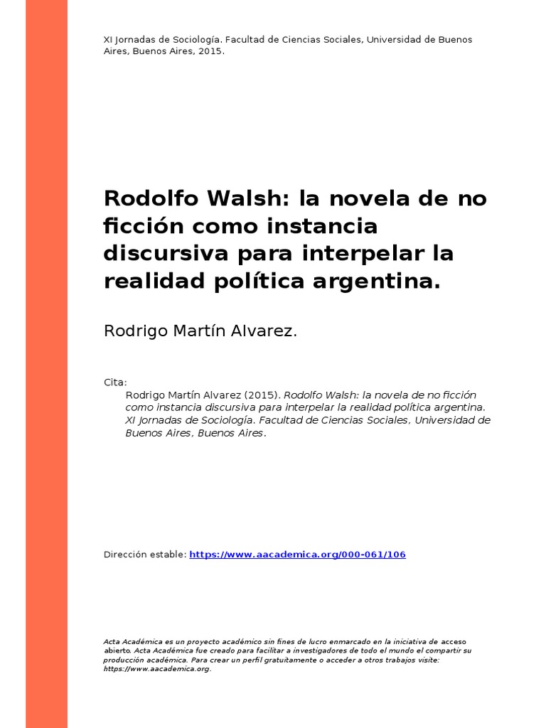 Walsh y la novela de no ficción en Argentina | PDF | Verdad | Existencia