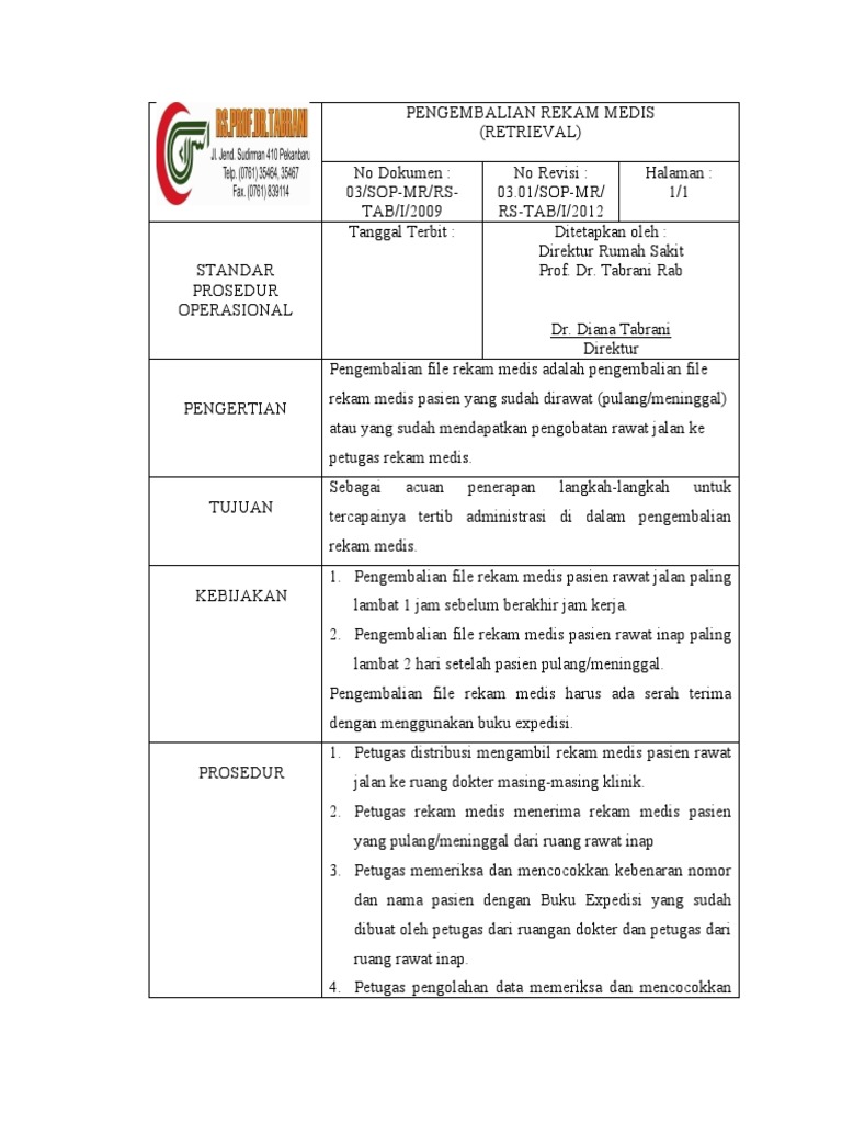 Sop Pengembalian Rekam Medis | PDF