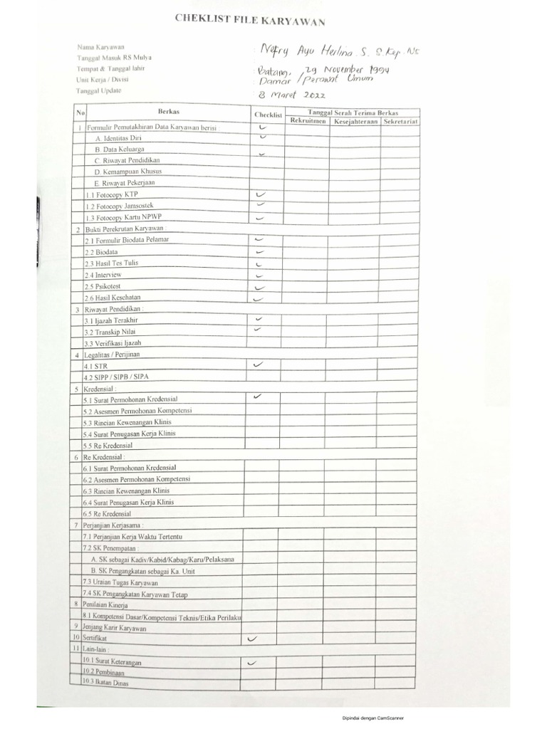 KPS 6.a Bukti Standarisasi File Kepegawaian | PDF