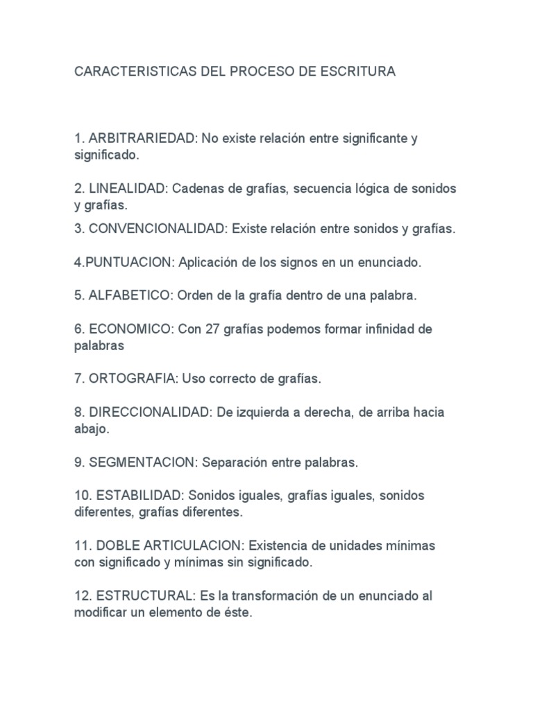 Características del Proceso de Escritura | PDF | Artes del Lenguaje y ...