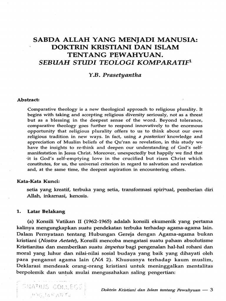 SABDA ALLAH YANG MENJADI MANUSIA (Y.B. Prasetyantha) | PDF