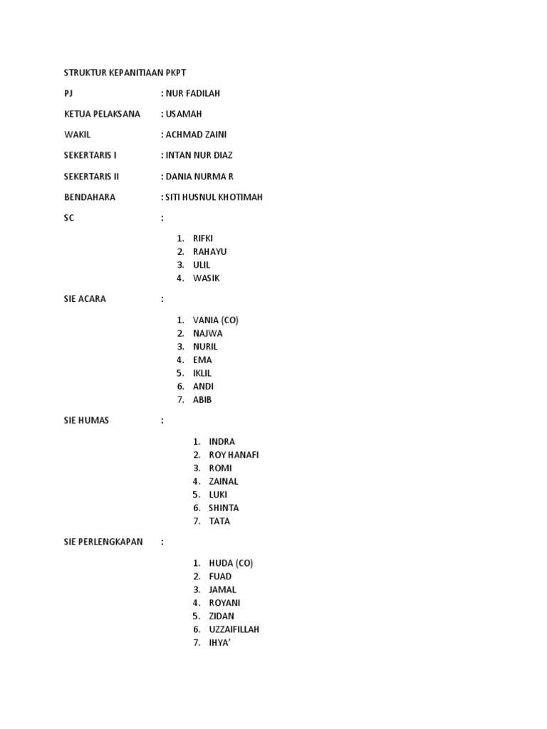 Struktur Kepanitiaan PKPT | PDF