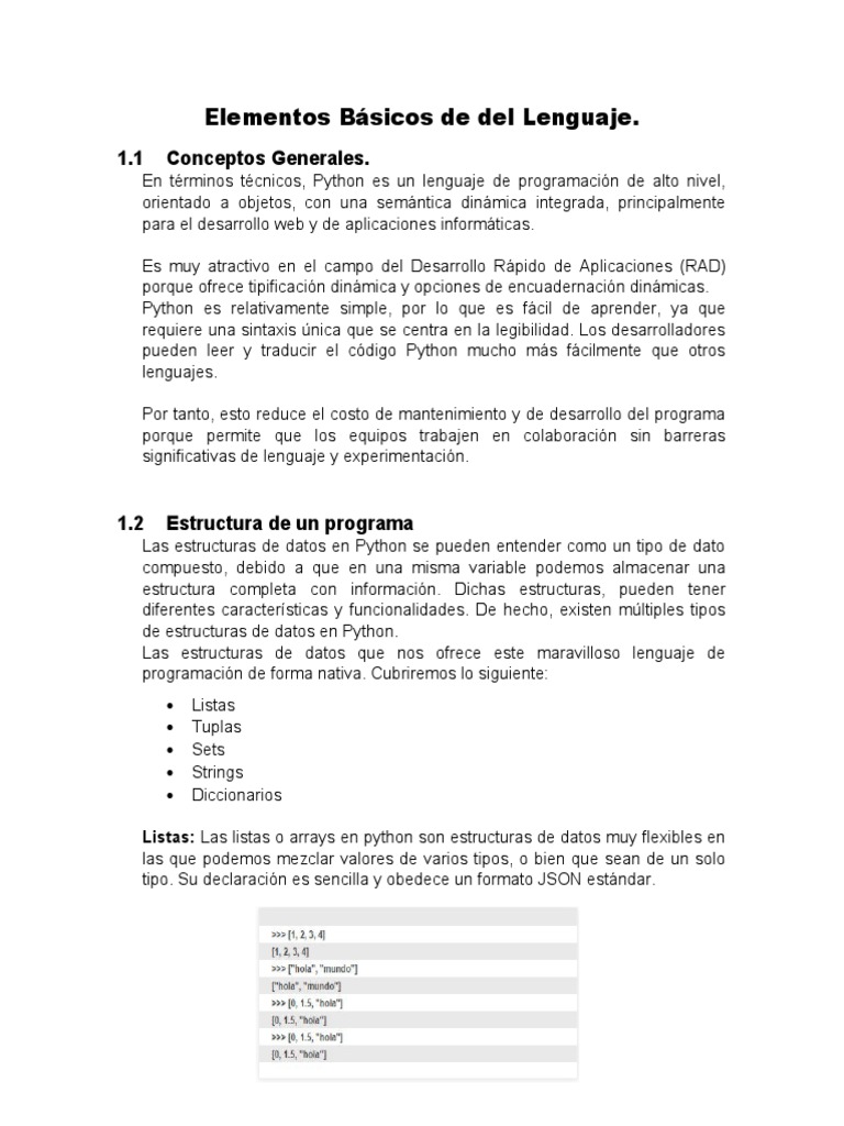 Elementos básicos de Python: estructuras de datos, tipos y operaciones | PDF | Python (lenguaje ...